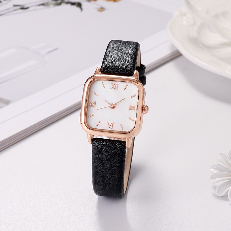 Women Small Square Watch Roman Numerals Simple PU Strap Wristwatch Lady ...