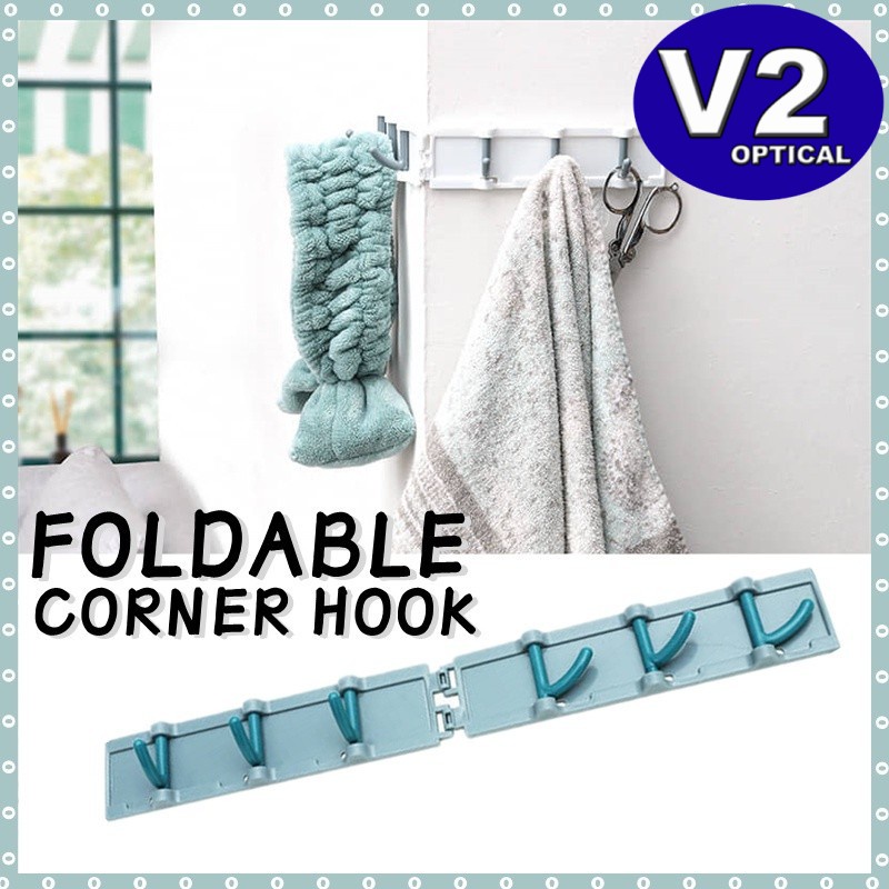 Kitchen foldable non-perforated cabinet hook six-head hook corner hook ...