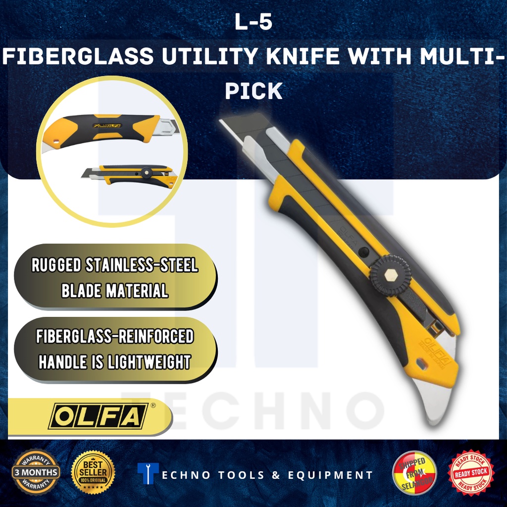 OLFA L-5/ L5-AL Fiberglass Utility Knife with Multi-Pick/ Comfortable Anti-Slip Maximum ...
