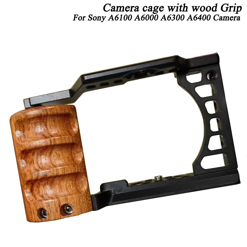 Camera Cage Rig with Wood Handle Top Grip for Sony A6000 A6100 A6300 ...
