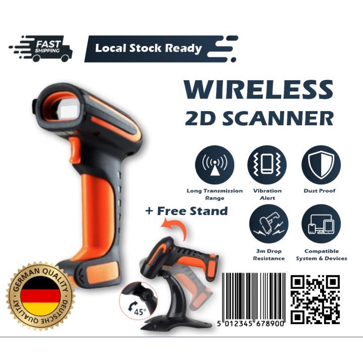 Zeox Wireless QR 2D Barcode Scanner Bluetooth Handheld ZT34 Industrial ...