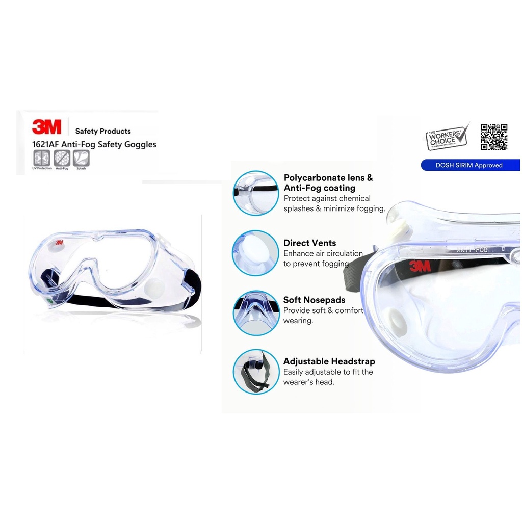 3M Anti-Fog Safety Goggles Polycarbonate Lens | Shopee Malaysia