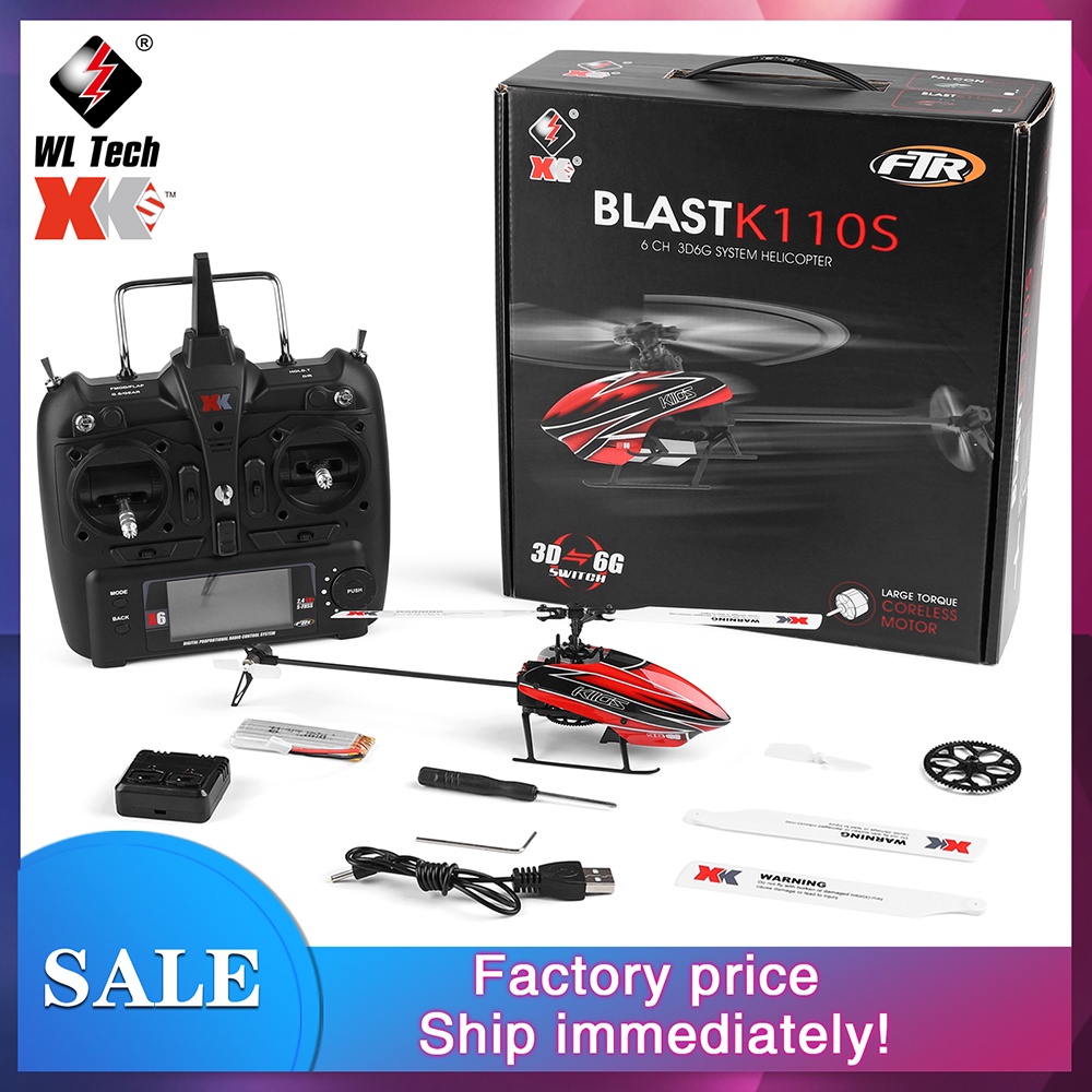 Wltoys XK K110S 6CH 3D 6G System Remote Control Toy Brushless Motor 2.4G RC Helicopter BNF/RTF ...