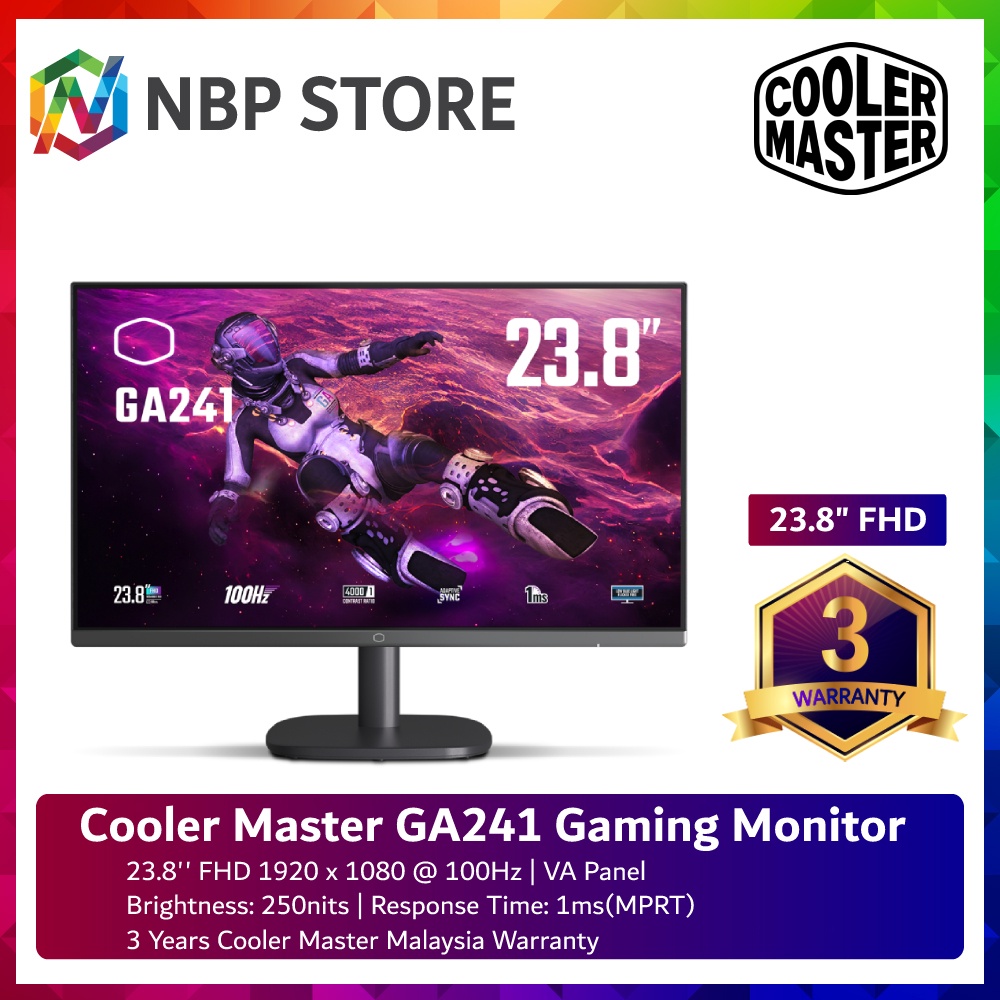 Cooler Master GA241 23.8" FHD 100Hz Gaming Monitor ( HDMI, VGA, 3Yrs ...