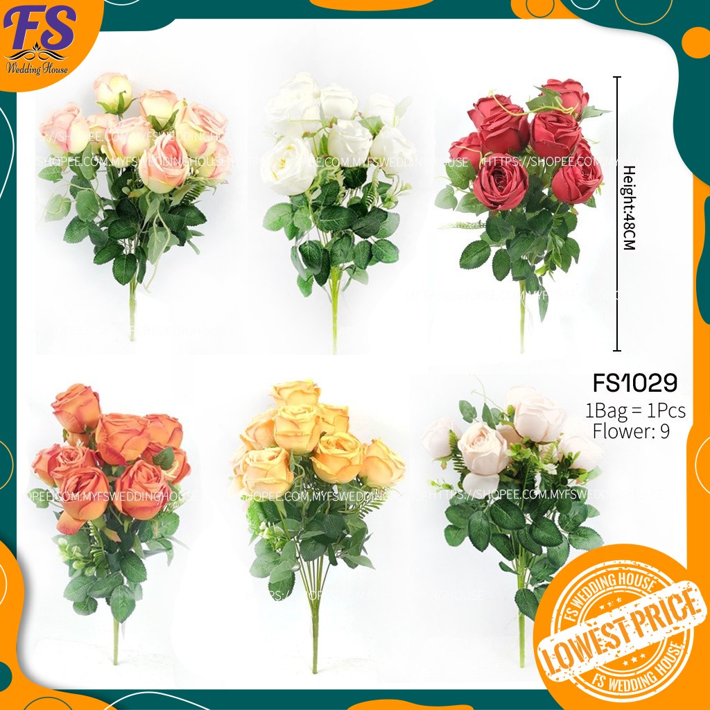 9HEAD-ARTIFICIAL FLOWER / BUNGA HIASAN / BUNGA ROSE / BUNGA TANGAN ...