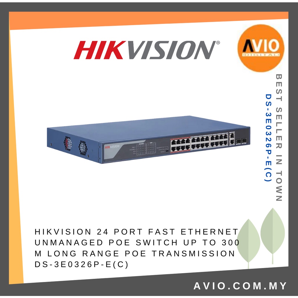 Hikvision 24 Port 10/100m Unmanaged POE Switch 24 Poe 2 RJ45 Uplink 370 ...