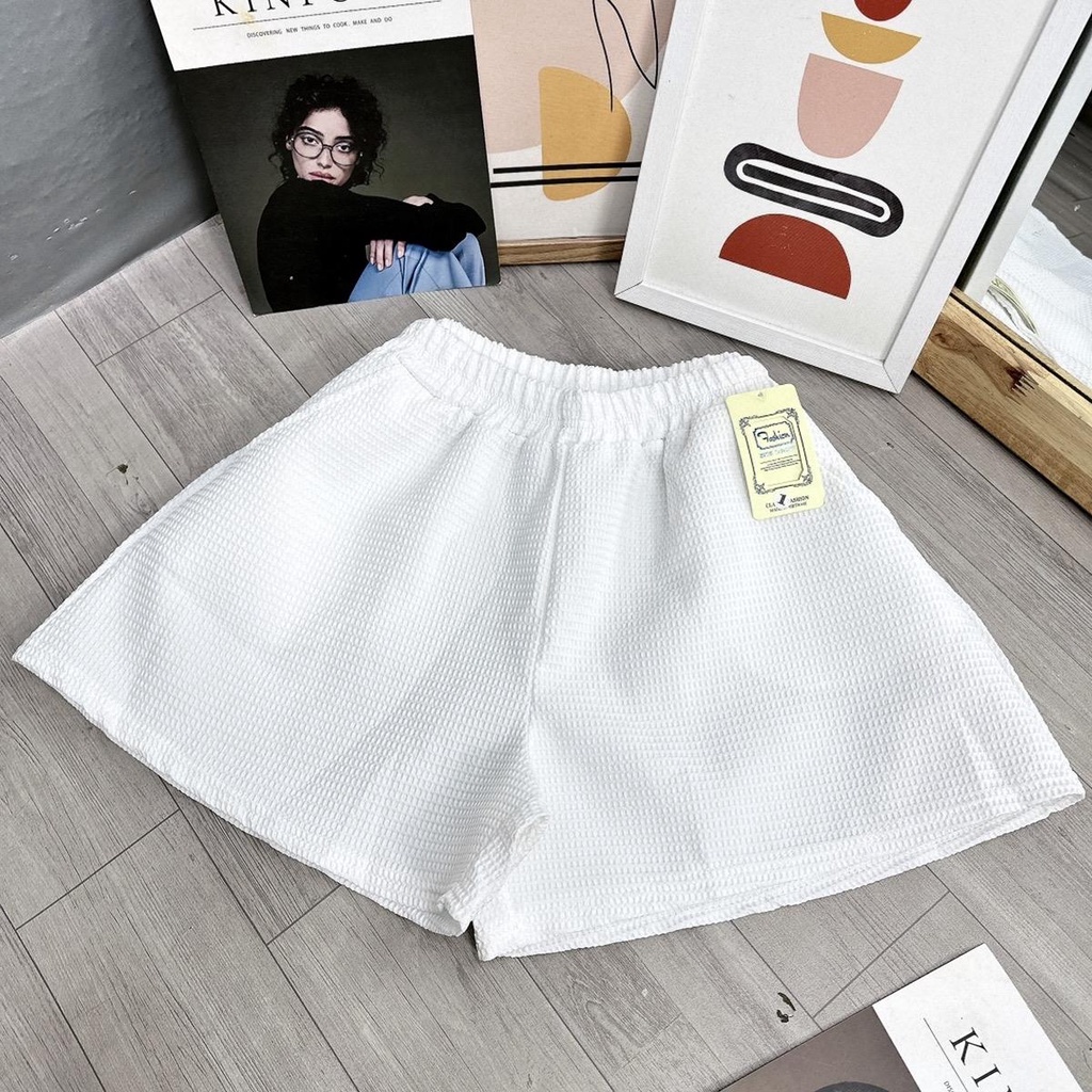 Women's big size puffy tatar shorts, A-shaped, elastic waist, square ...