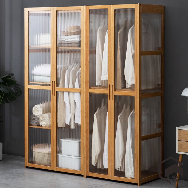 Bamboo Wardrobe Home Bedroom With Door Clothes Storage Cabinet Simple ...