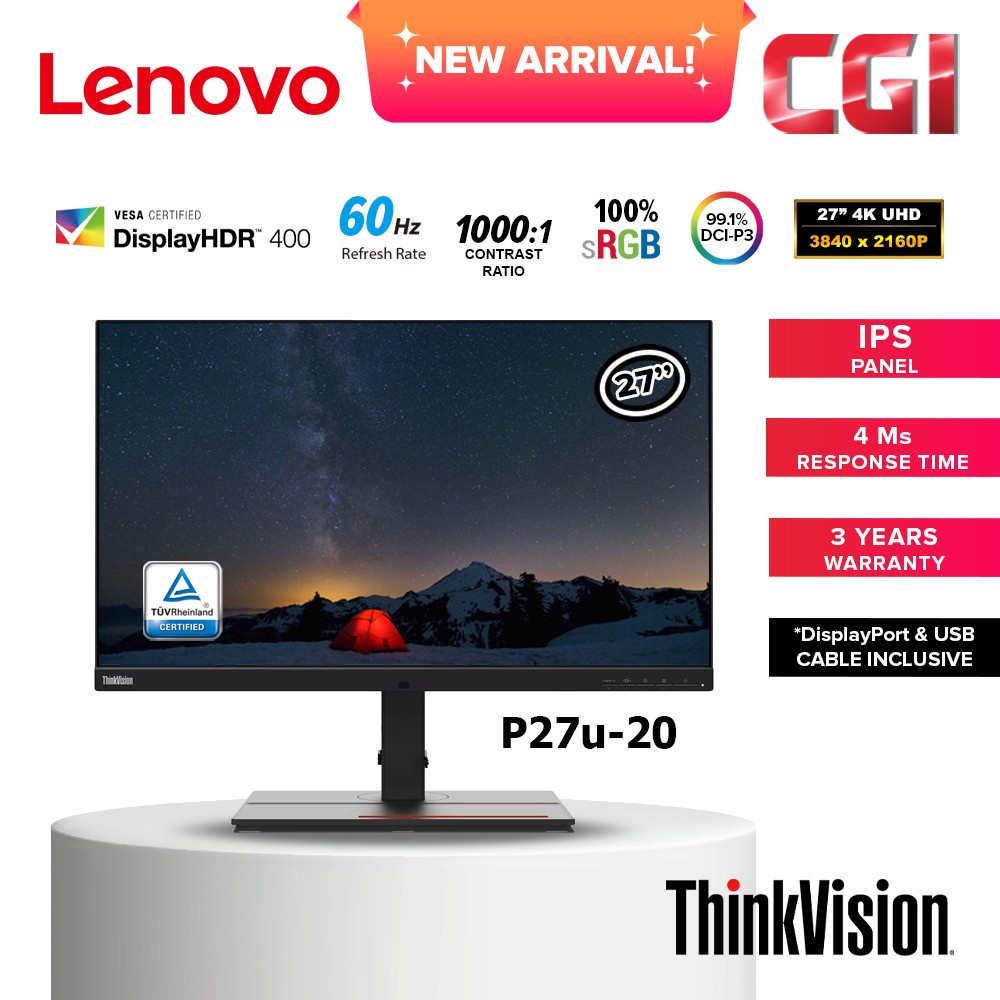 Lenovo ThinkVision P27U-20 Thunderbolt 4 Ergonomic Eye Comfort Creators ...
