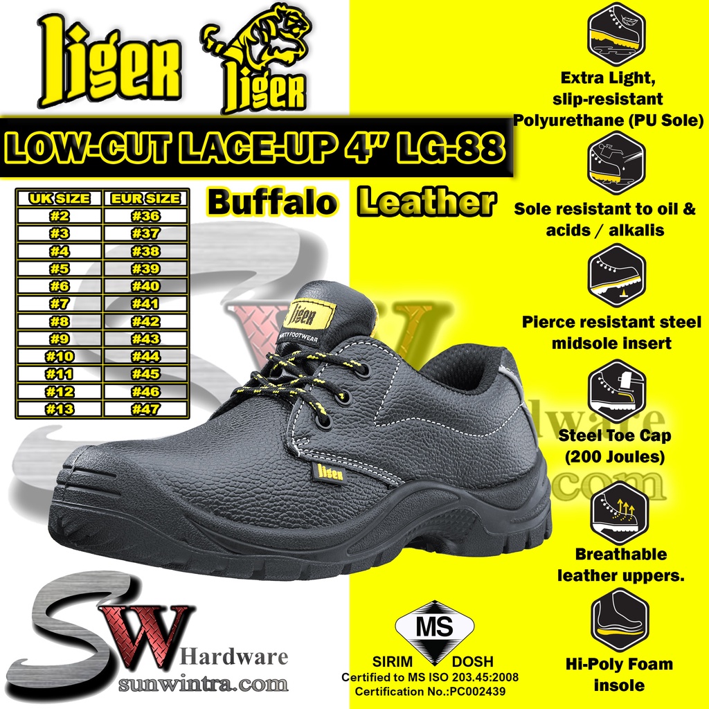 LIGER 4 Inch Low-Cut Lace-Up Sirim Safety Shoes LG-88/LG88 (Size ...