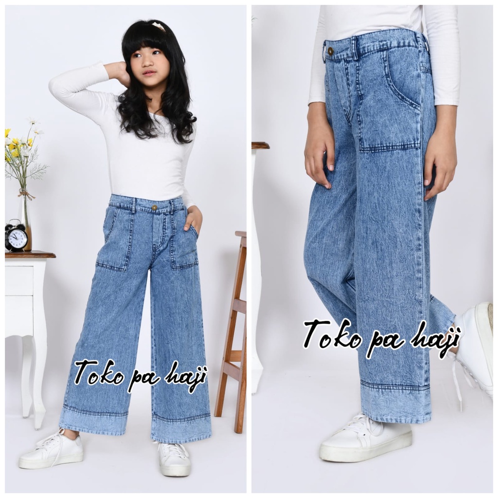 Girls' CULOT TROUSERS ORY JEANS FOLDED BOTTOM MODEL | Shopee Malaysia