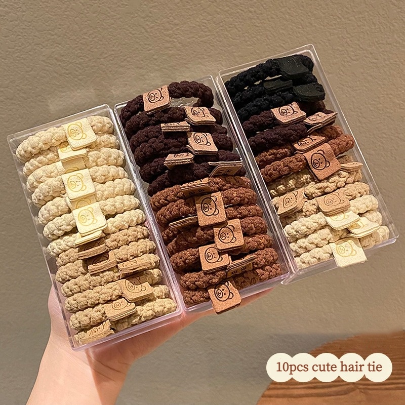 10pcs Set Thickened Hair Ties Korean Fashion New Cute Cartoon Bear High ...
