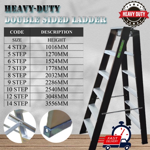 4/5/6/7/8/9/10/12/14 STEP HEAVY DUTY ALUMINIUM LADDER (Double Sided ...