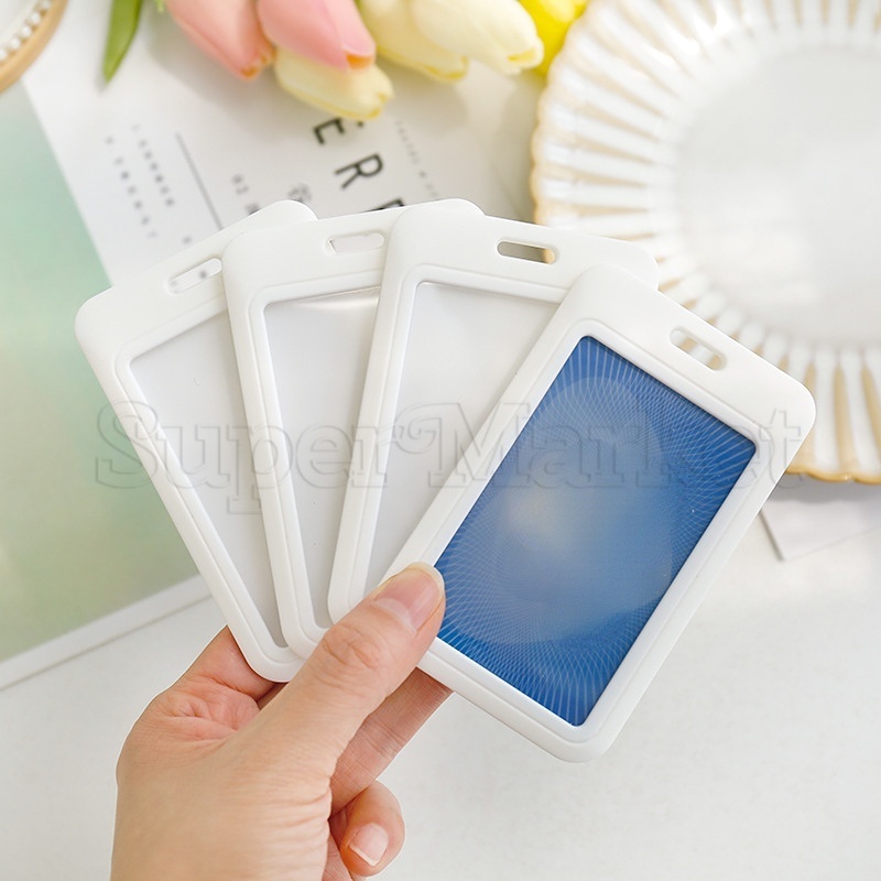 White Sliding ID Card Cover Office Work Card Holder Multi-purpose ...