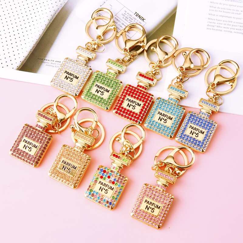 Luxury Rhinestone Perfume Bottle Shape Keychain Exquisite Car Key ...