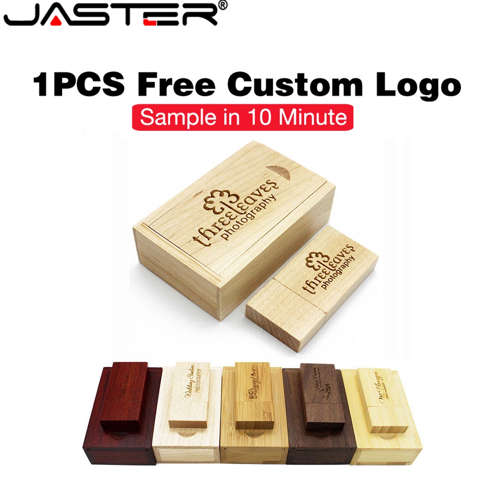 JASTER (1 PCS Free Logo) USB Flash Drive 64GB Wood with Box USB 2.0 ...