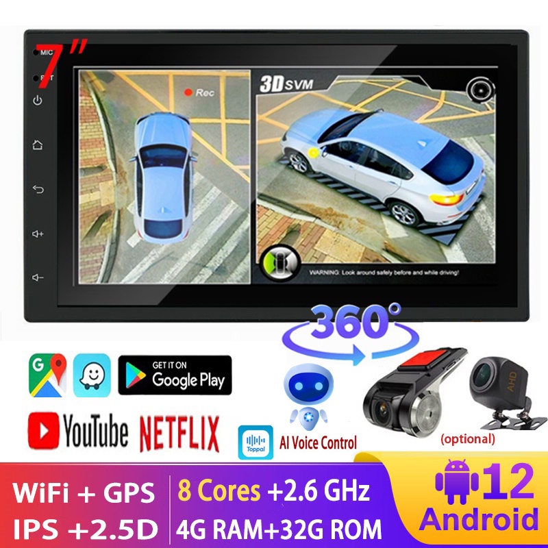 4g 32g 8core 2 6ghz Double Din Android 12 Radio Kereta 7 Inch Car