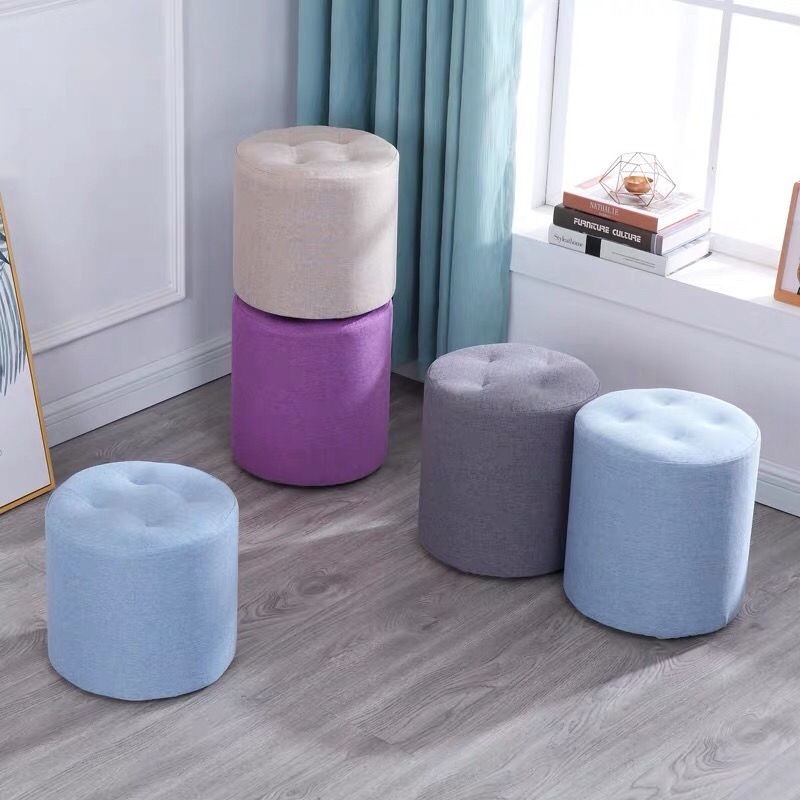 Fabric Small Stool Household Round Stool Simple Living Room Sofa Coffee ...