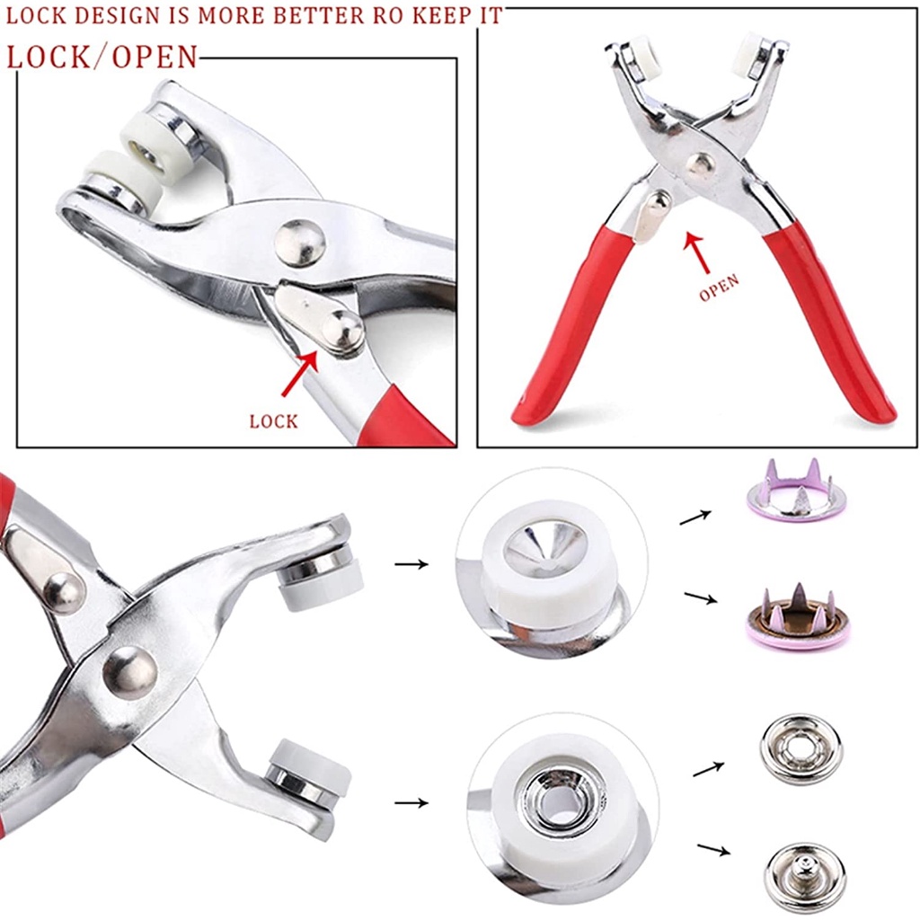 READY STOCK Snap Button Fastener Kit Metal Plier Tool 100/200 Pcs Set ...