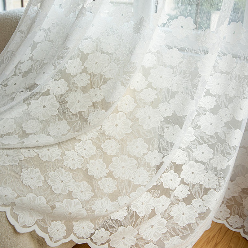 White Blossoming Flower Sheer Curtains for Living Room 3D Floral ...