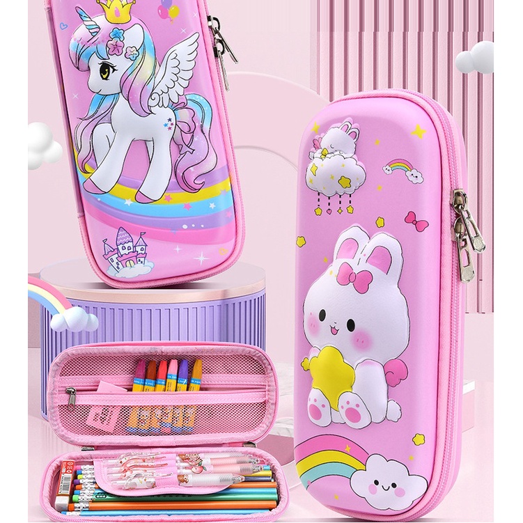 Student Pencil Box 3D Unicorn Cartoon Cute School Kids Pencil Box Pen ...