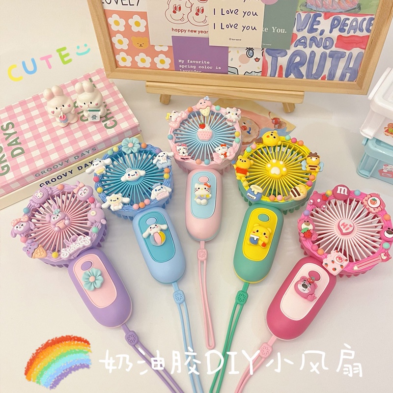 DIY Sanrio Handheld Fan Handmade Material Pack Desktop USB Rechargeable ...