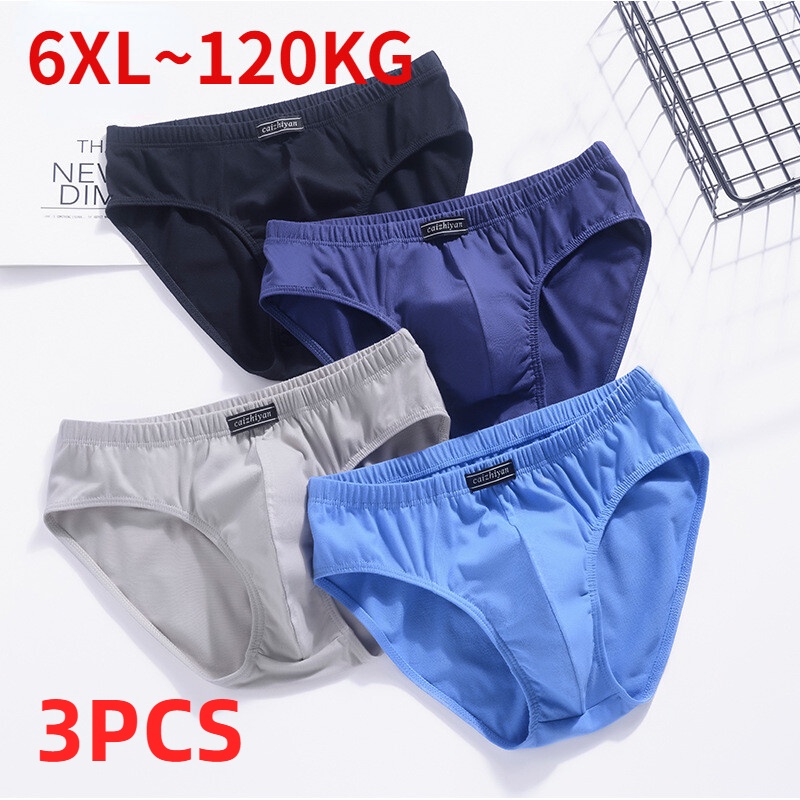 3PCS/Pack 6XL 120KG Cotton Men's Underwear Plus Size Fat Guy Triangle ...