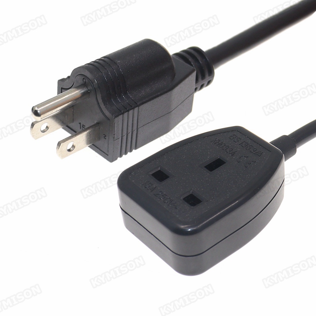 NEMA 5-15P US male plug to BS1363 3-prong outlet UK Female Socket ...