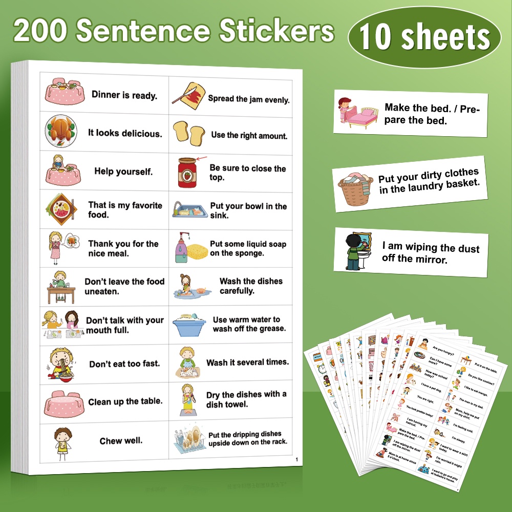 Family Daily Scene Sticker 200 Sentence Stickers for Kids Montessori ...