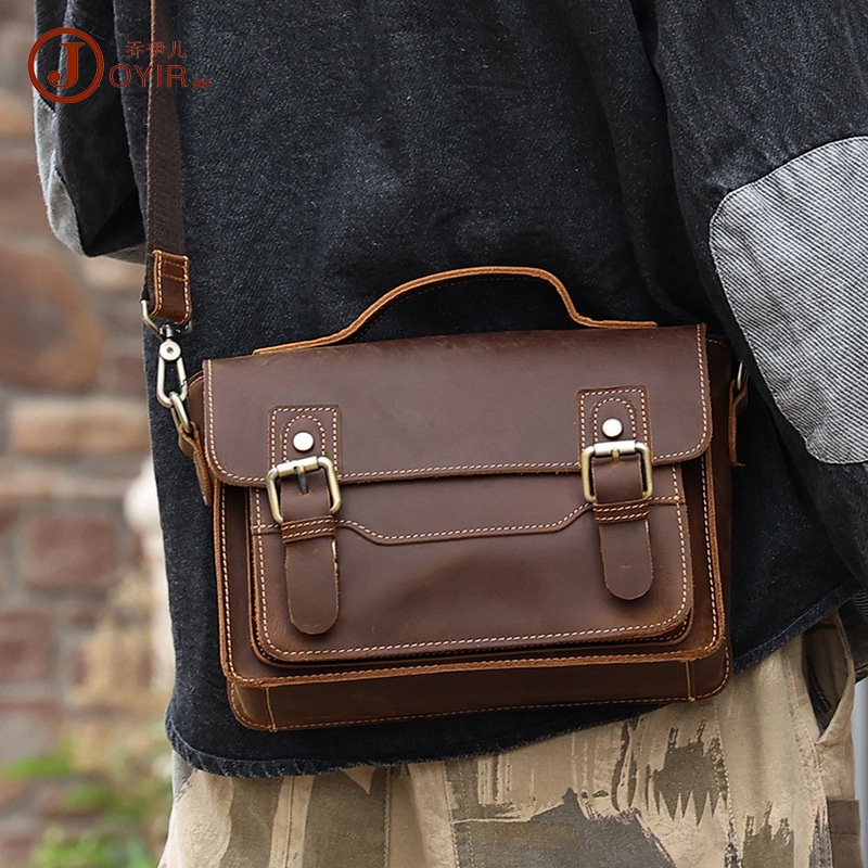 Men's Small Square Bag Crazy Horse Leather Casual Retro Shoulder Bag ...