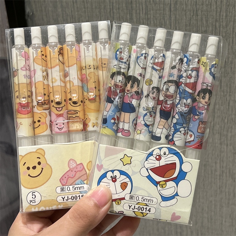 Cartoon Cute Doraemon Pooh Bear Press Rollerball Pen Black Ink Student ...