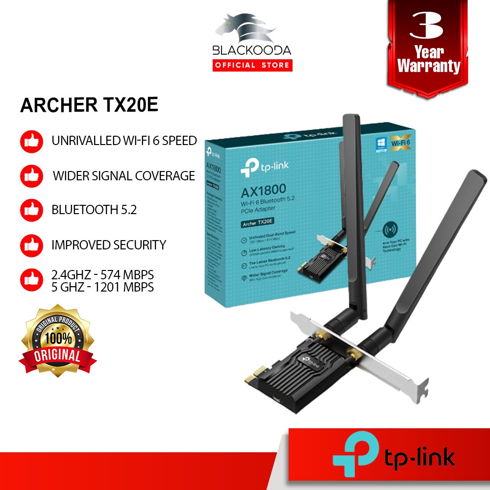 TP-LINK Archer TX20E AX1800 Wi-Fi 6 Bluetooth 5.2 PCIe Adapter | Shopee ...