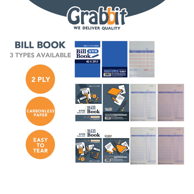 GRABBIT 2ply Bill Book Invoice Receipt Carbonless with Numbering / No ...