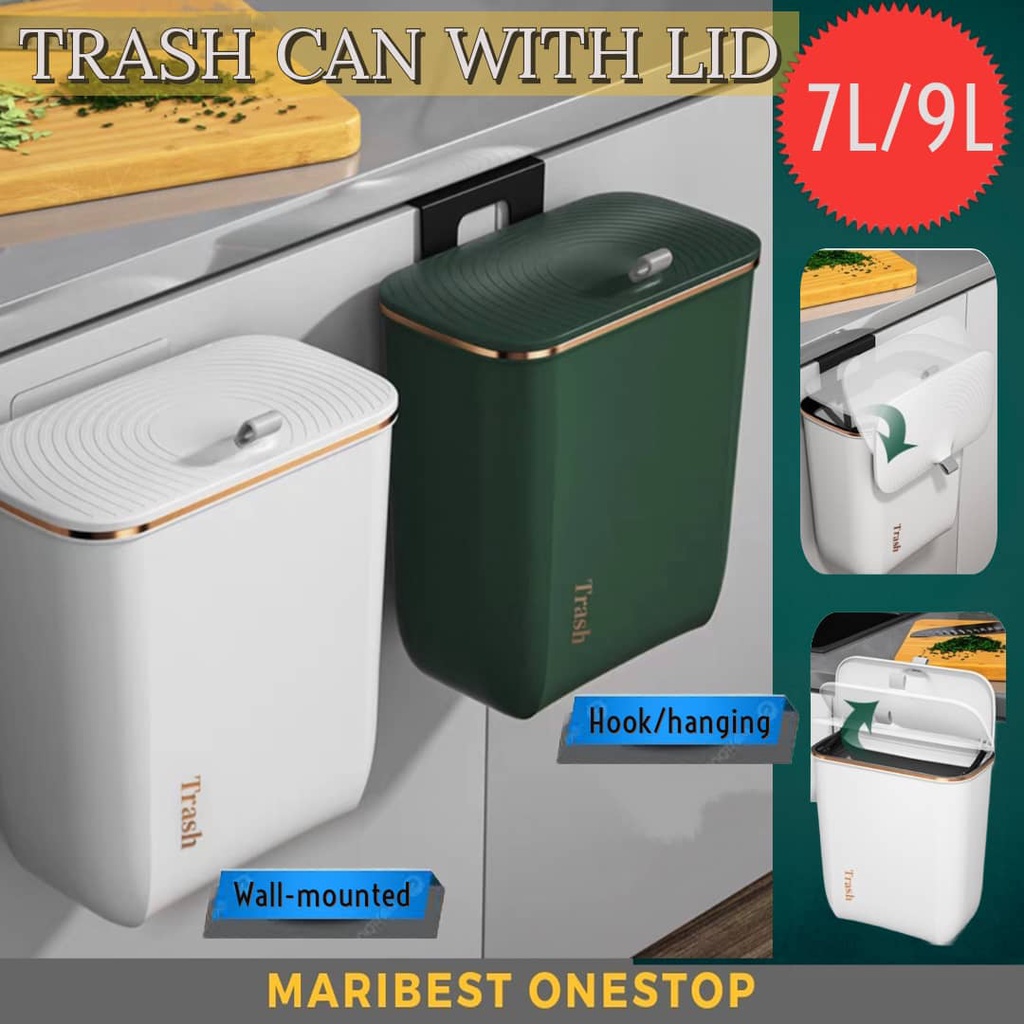 Hanging Trash Can Wall Mounted Trash Can with Lid Dustbin with Cover ...