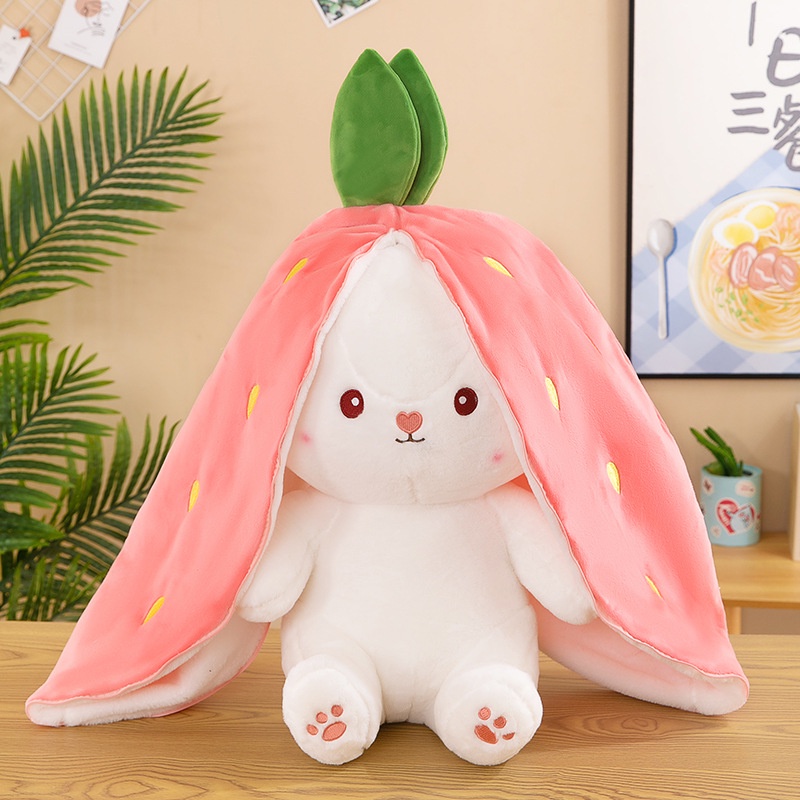 Cut Strawberry Rabbit Bunny Plush Toy 2 in 1 Long Ear Rabbit Stuffed ...