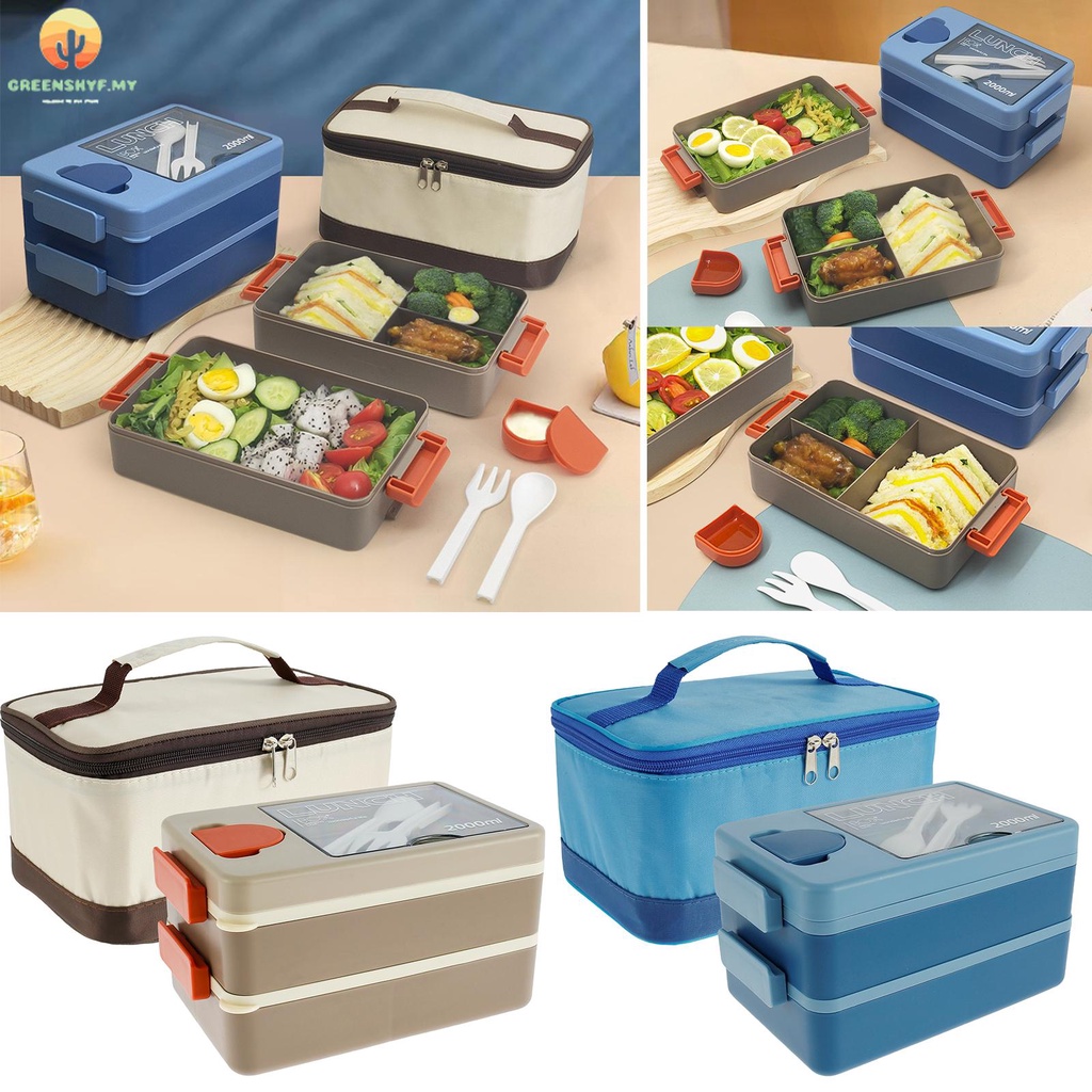 2 Layer Bento Box with Compartment 2000ML Bento Lunch Box Reusable ...