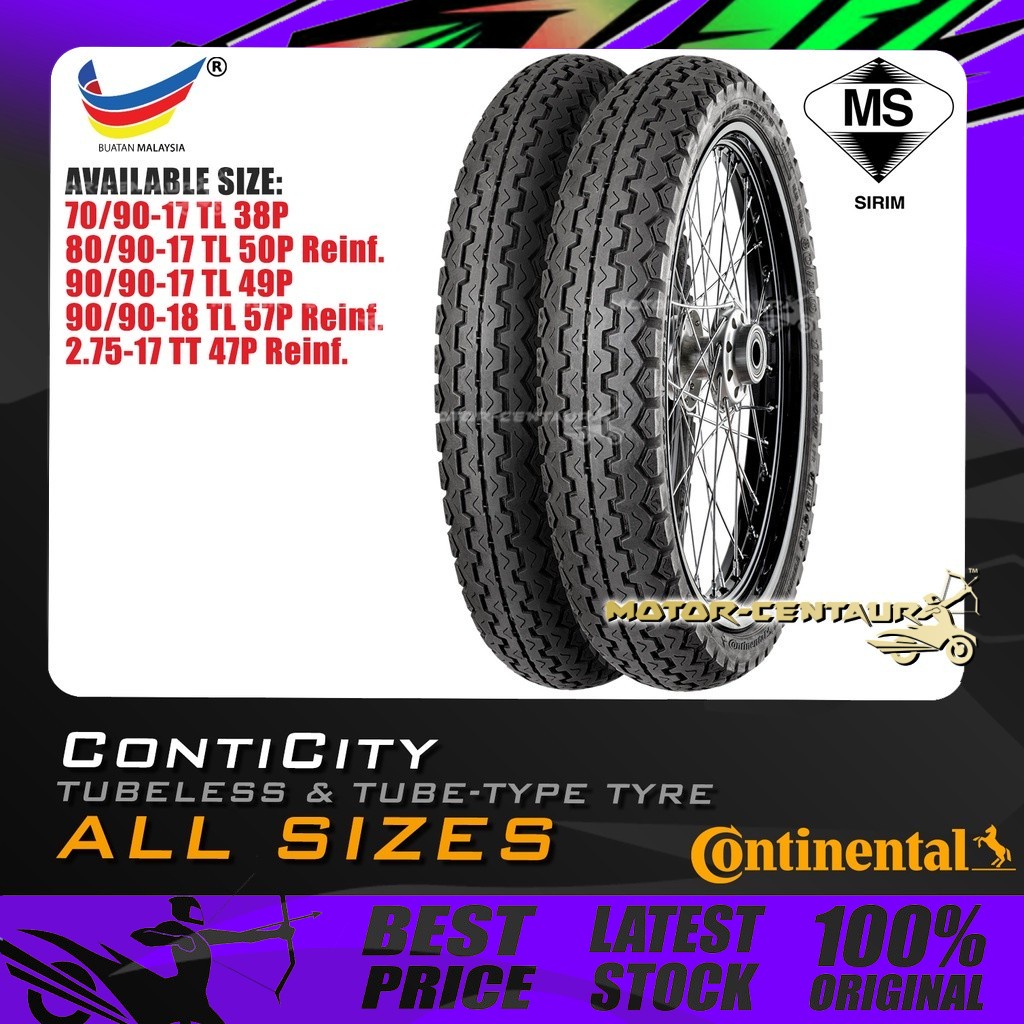 TAYAR MOTORSIKAL CONTINENTAL CONTI-CITY TUBELESS TYRE 2.75,275,70,80,90 ...