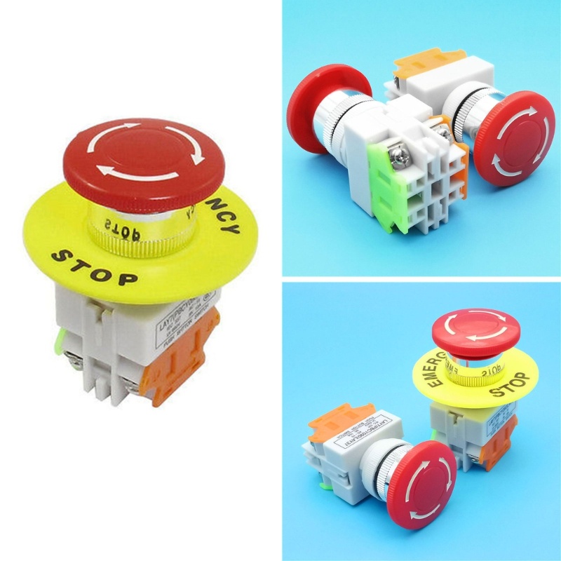 HL Red Mushroom Cap 1NO 1NC-DPST Emergency-Stop Push Button-Switch Equipment Lift Elevator ...