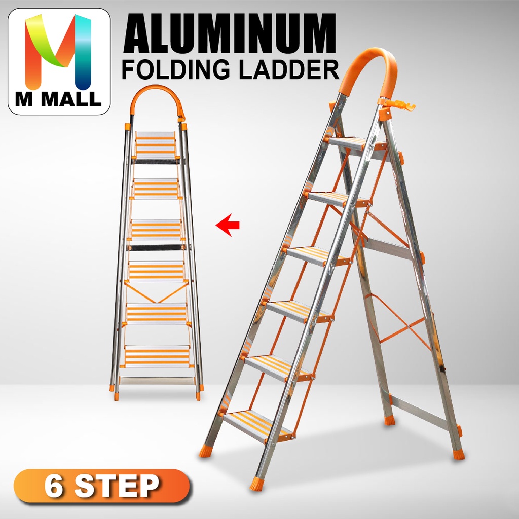 M MALL Light Stable 6 STEP Household Aluminum Folding LADDER with Hand ...