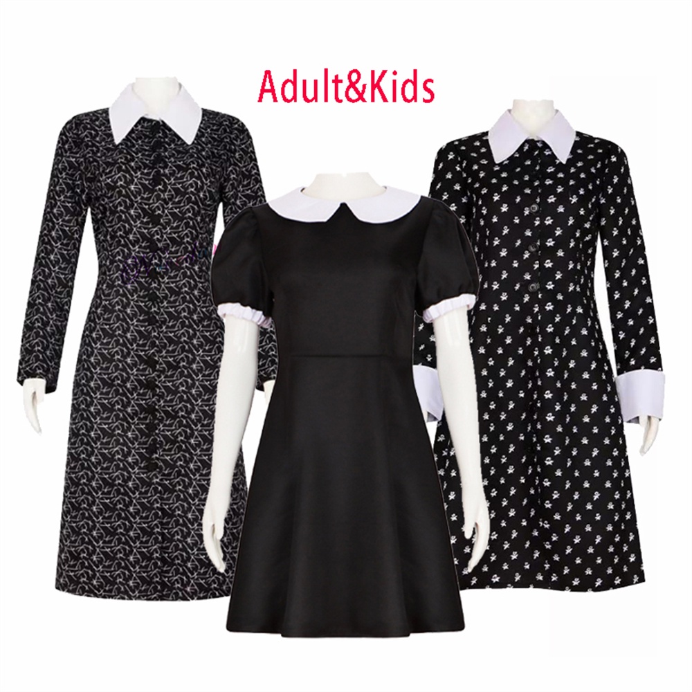 Wednesday Dress Girls Kids Anime Cosplay Women Black Gothic Vintage ...