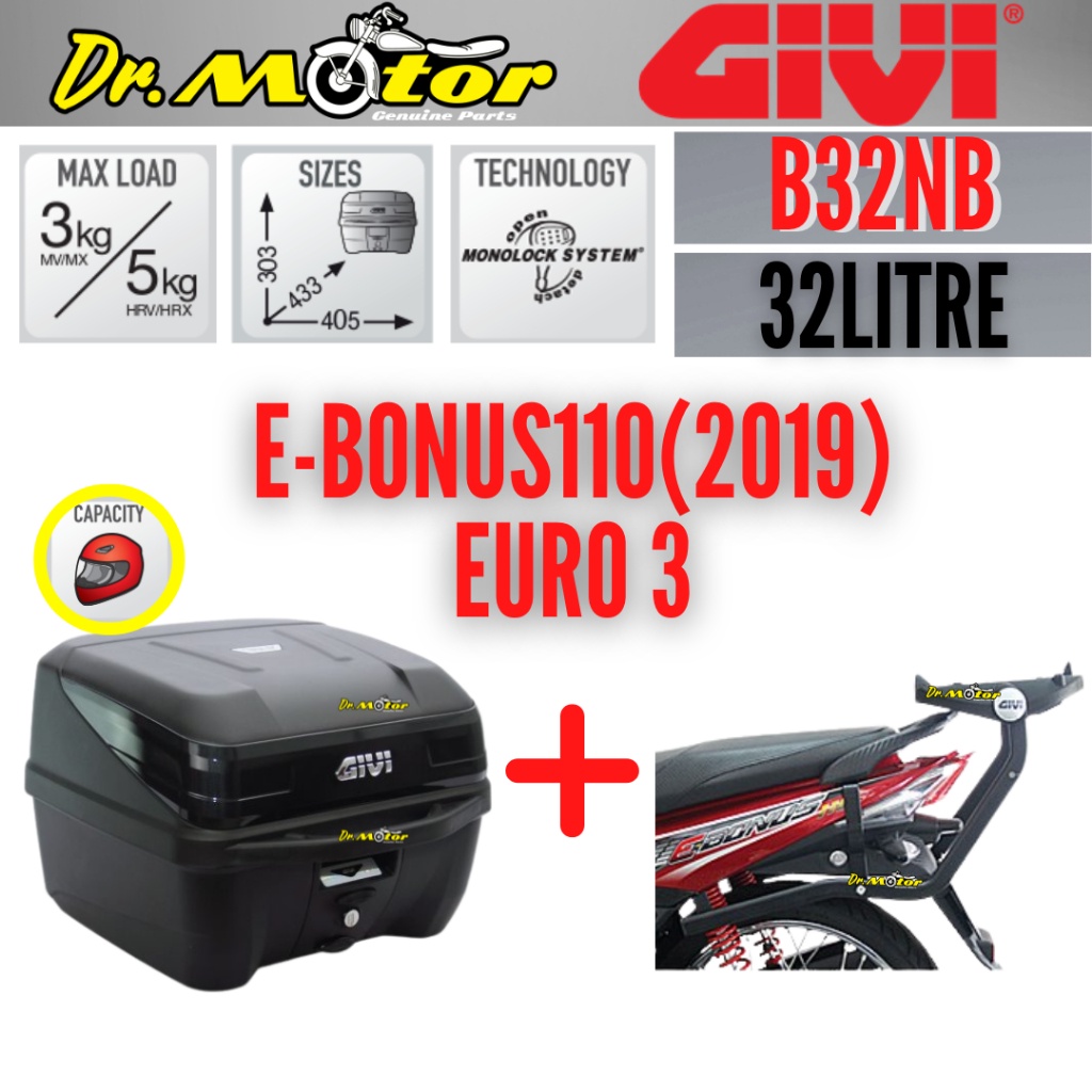 SYM EBONUS110 (2019) EURO 3 E BONUS 110 EBONUS GIVI HRV HEAVY DUTY MONORACK MONO RACK J TAPAK ...