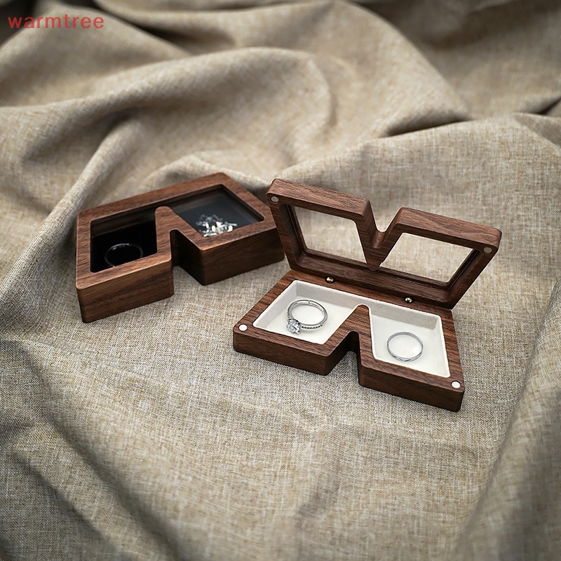 (warmtree) Exquisite Walnut Wood Ring Box Jewelry Organizer Display ...