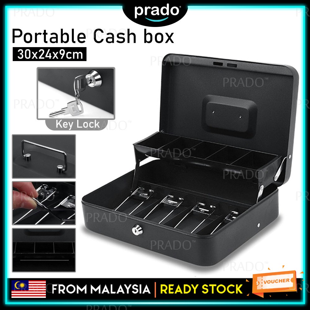 PRADO Large Cash Box Cash Compartment Security Key Lock Money Cash ...