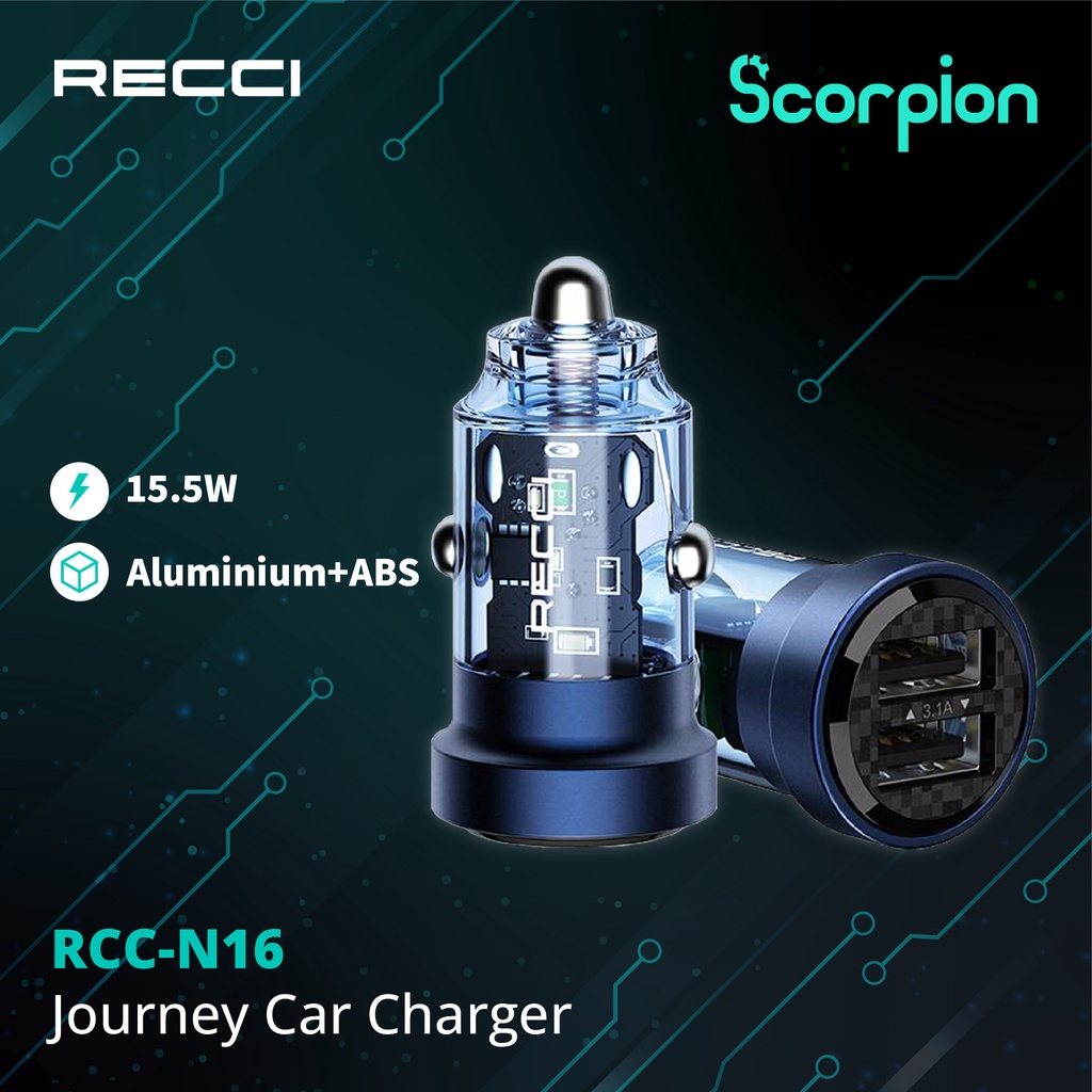 Recci RCC-N16 Journey 15.5W Dual Port Transparent Car Charger | Shopee Malaysia