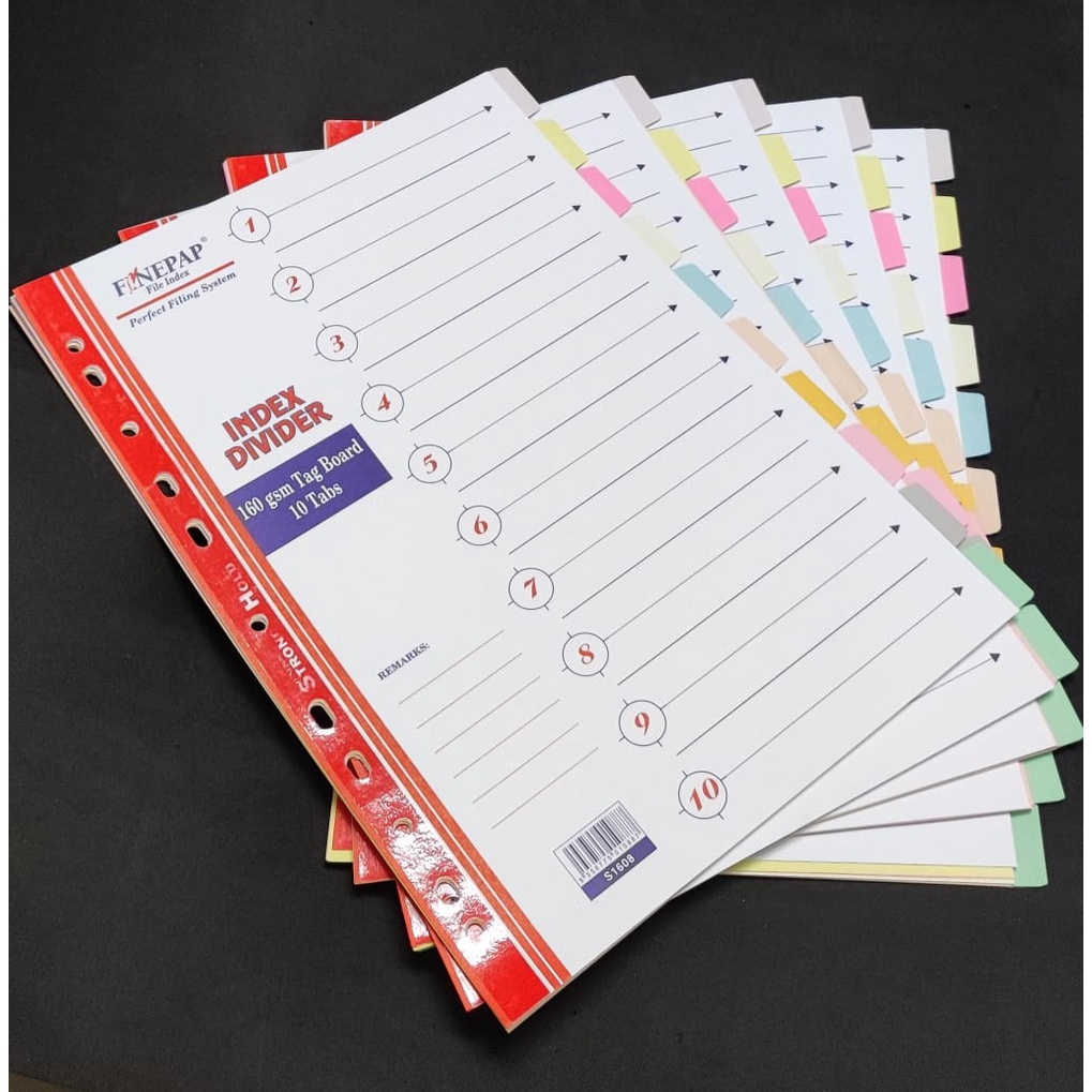 Finepap File Index Divider - 10 Tabs/Colours x 5 Sets ( S1608 ...