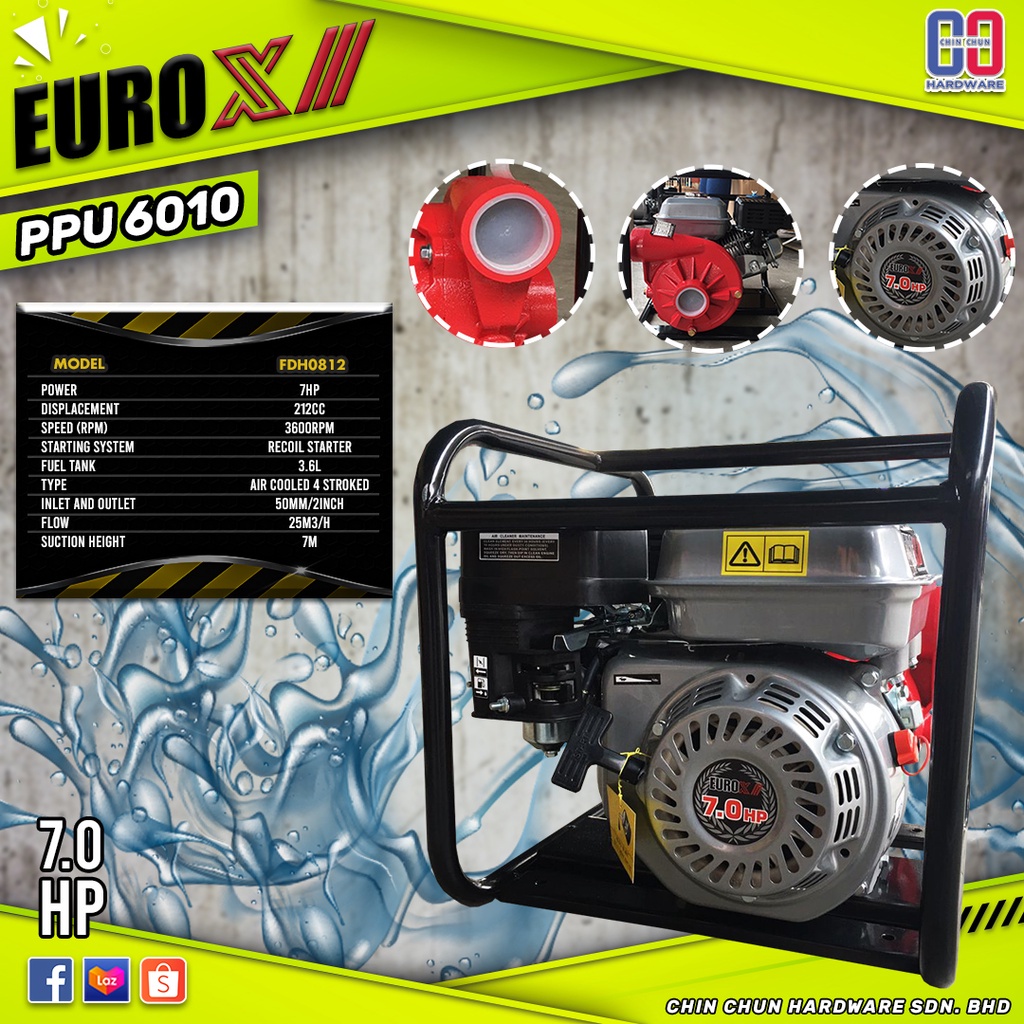 EURO X PPU-6010 7HP 4 STROKE GASOLINE HIGH PRESSURE WATER PUMP|ENGINE PUMP|DIESEL PUMP|EURO PUMP ...