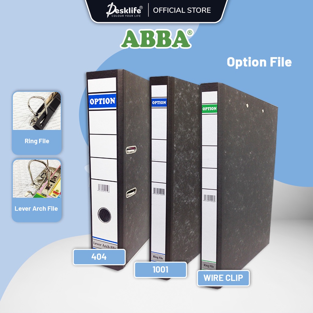 Desklife ABBA Option A4 2D Ring File Lever Arch File 404/Wire Clip/1001 ...