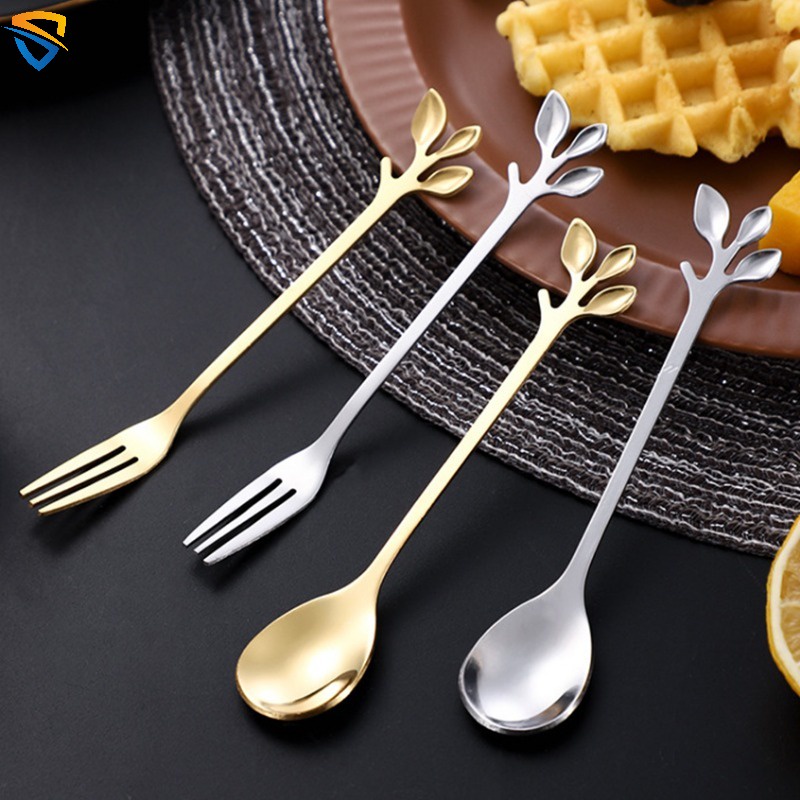 1Pc Creative Leaf Coffee Tea Spoon Stainless Steel Stirring Dessert ...