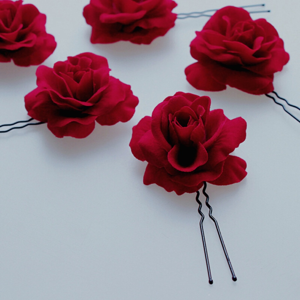 1Pc Hair Accessories Women Red Rose Flower Hair Clip For Bridal Sepit ...