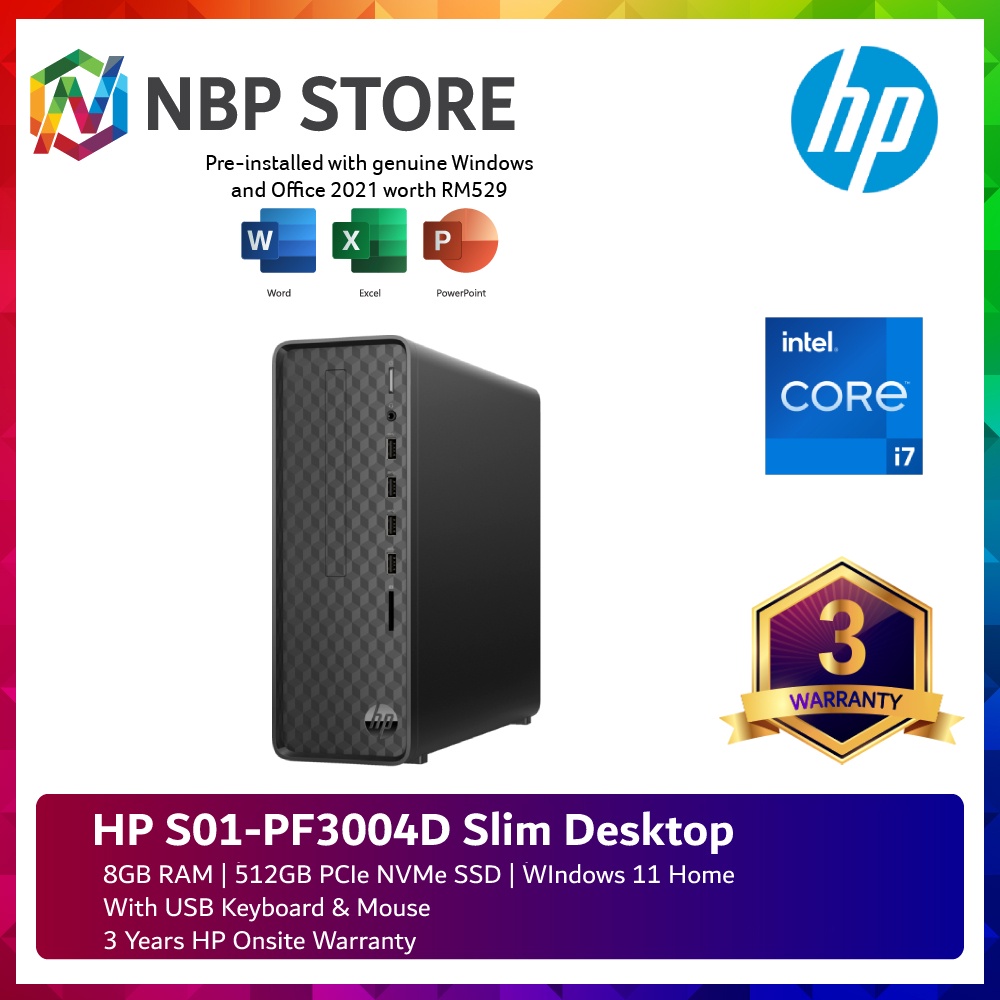 HP S01-PF3004D Slim Desktop PC ( I7-13700, 8GB, 512GB SSD, Intel, W11, HS ) | Shopee Malaysia